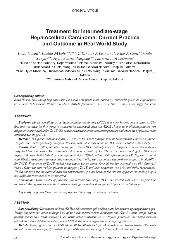(PDF) Treatment for Intermediate-Stage Hepatocellular Carcinoma: Current Practice and Outcome in ...