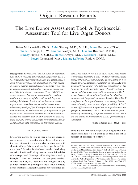 (PDF) The Live Donor Assessment Tool: A Psychosocial Assessment Tool ...