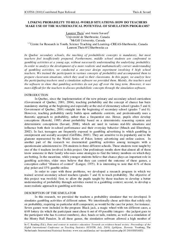 (PDF) Linking Probability to Real-World Situations: How Do Teachers ...