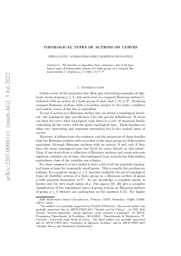 (PDF) Topological types of actions on curves