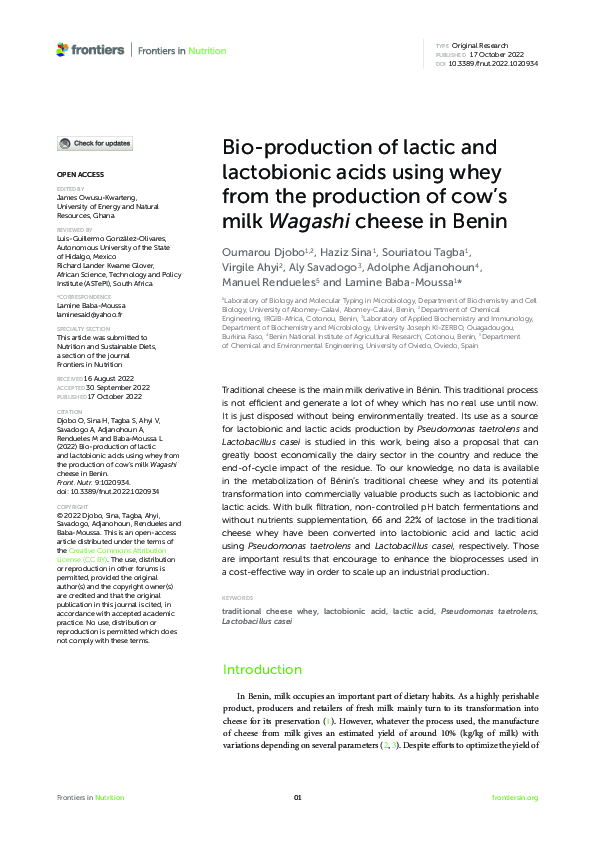 (PDF) Bio-production of lactic and lactobionic acids using whey from ...