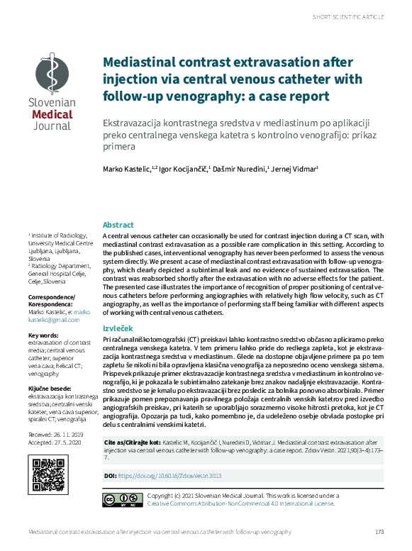 (PDF) Mediastinal contrast extravasation after injection via central ...