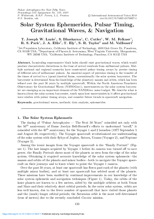 Pdf Gravitational Waves And Pulsar Timing Barycenter Impacts