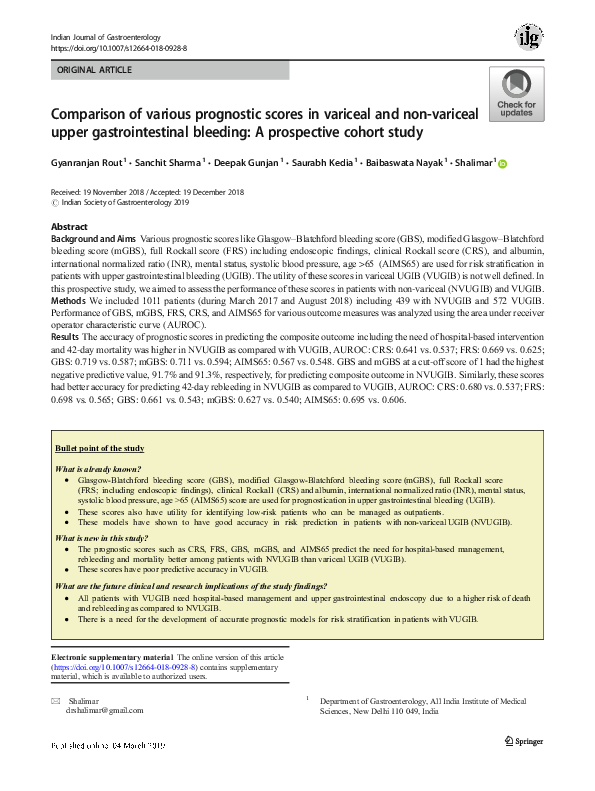 (PDF) Comparison of various prognostic scores in variceal and non ...