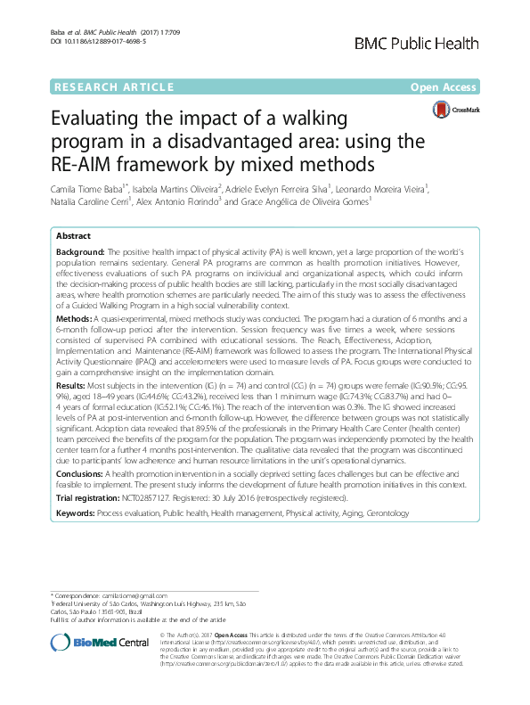 (PDF) Evaluating the impact of a walking program in a disadvantaged area: using the RE-AIM ...