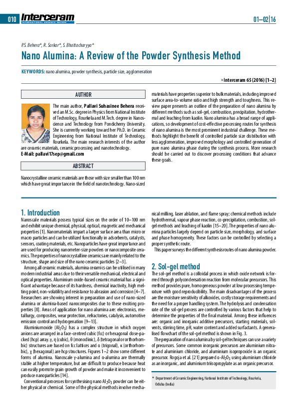 Pdf Nano Alumina A Review Of The Powder Synthesis Method