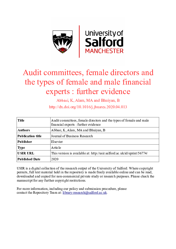 (PDF) Audit committees, female directors and the types of female and male financial experts ...