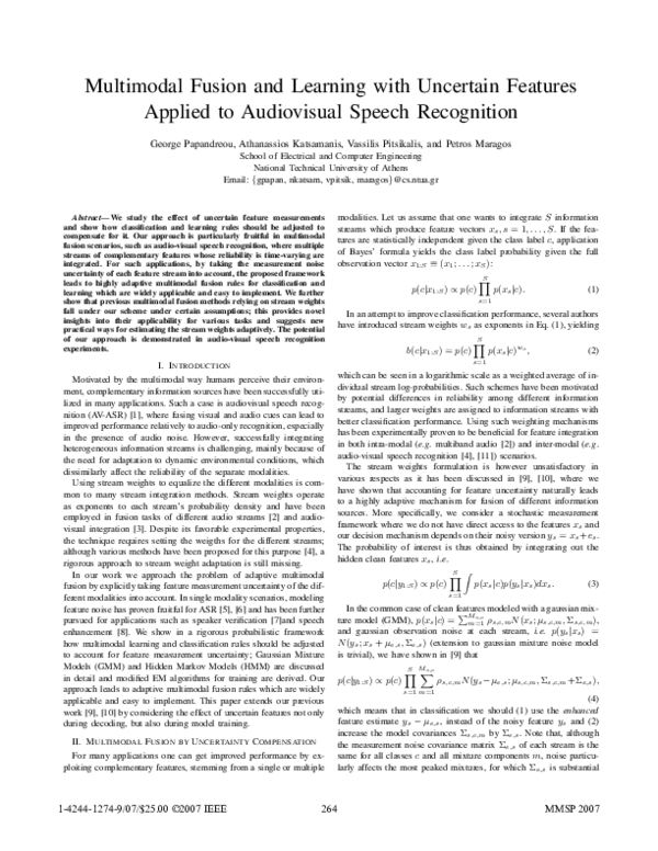 (PDF) Multimodal Fusion and Learning with Uncertain Features Applied to Audiovisual Speech ...