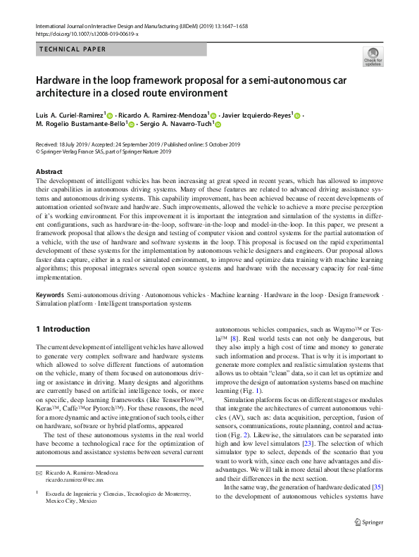 (PDF) Hardware in the loop framework proposal for a semi-autonomous car architecture in a closed ...