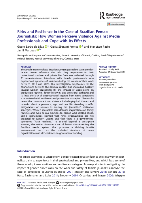 (PDF) Risks and Resilience in the Case of Brazilian Female Journalists ...