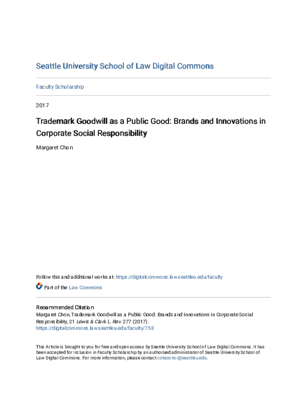(PDF) Trademark Goodwill as a Public Good: Brands and Innovations in ...