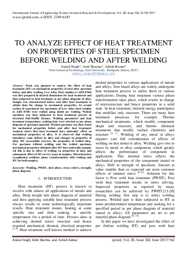 (PDF) To Analyze Effect of Heat Treatment on Properties of Steel ...