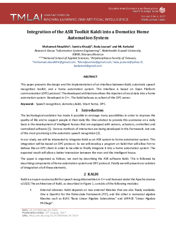 (PDF) Integration of the ASR Toolkit Kaldi Into a Domoticz Home ...