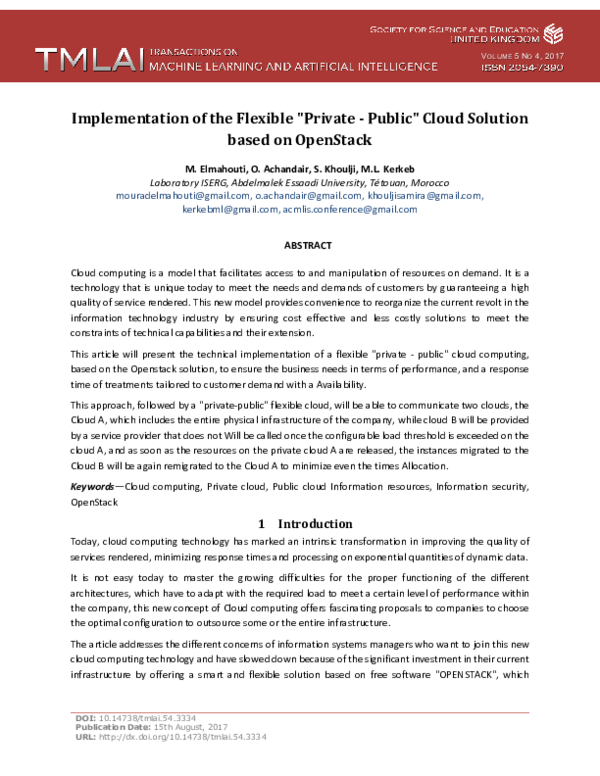 (PDF) Implementation of the Flexible "Private - Public" Cloud Solution based on OpenStack