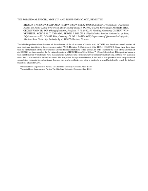 (PDF) The Rotational Spectrum of Cis-And Trans-Formic Acid, Revisited