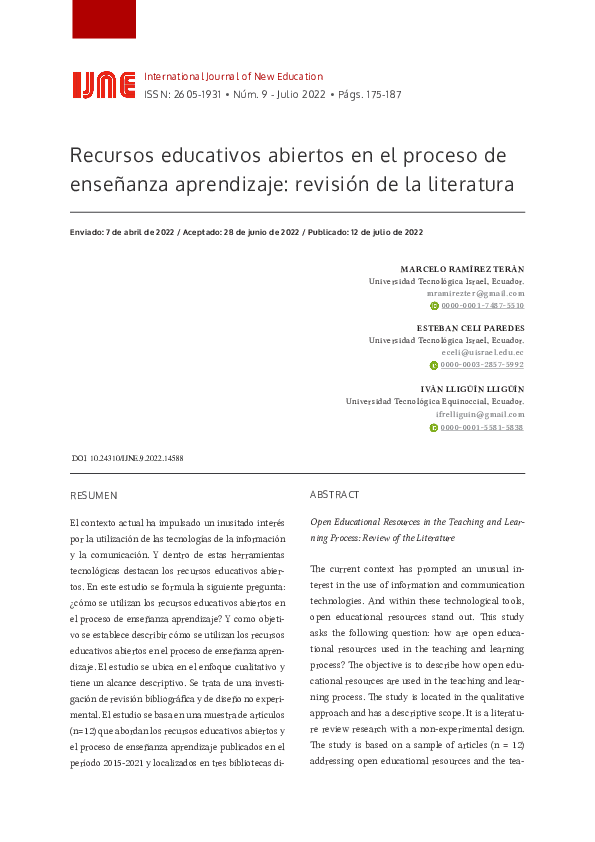 (PDF) Recursos educativos abiertos en el proceso de enseñanza aprendizaje: revisión de la literatura
