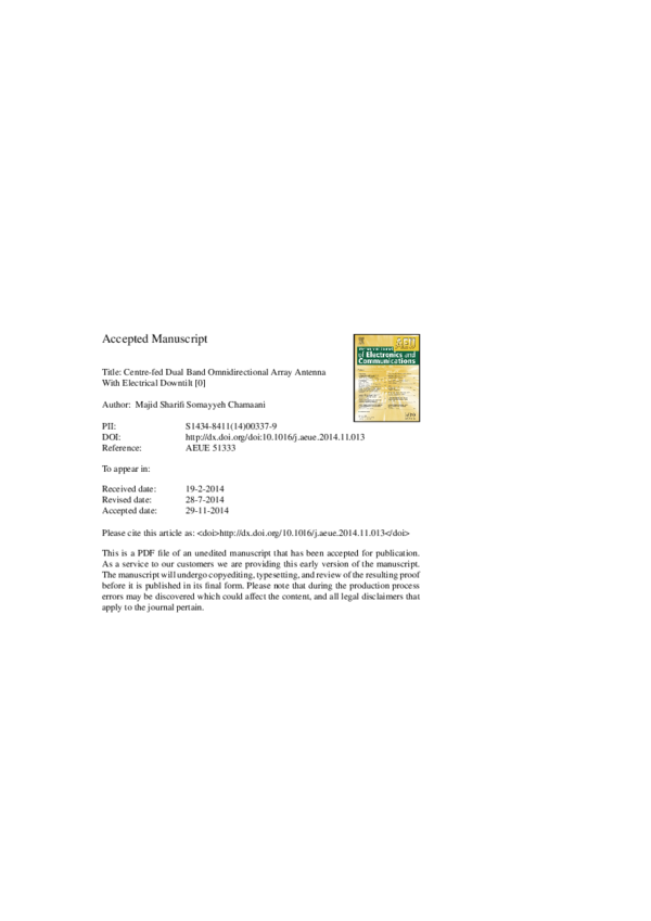 Pdf Centre Fed Dual Band Omnidirectional Array Antenna With Electrical Down Tilt Majid