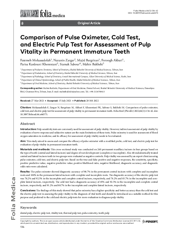 (PDF) Comparison of pulse oximeter, cold test, and electric pulp test ...