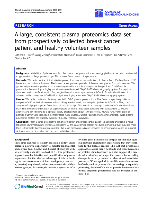 (PDF) A large, consistent plasma proteomics data set from prospectively ...