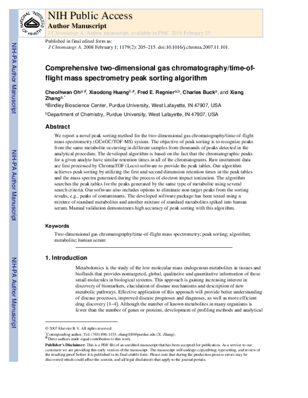 (PDF) Comprehensive two-dimensional gas chromatography/time-of-flight ...