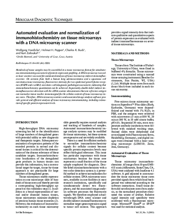 Pdf Automated Evaluation And Normalization Of Immunohistochemistry On Tissue Microarrays With