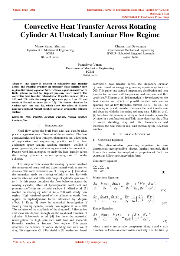 (PDF) Convective Heat Transfer Across Rotating Cylinder at Unsteady Laminar Flow Regime