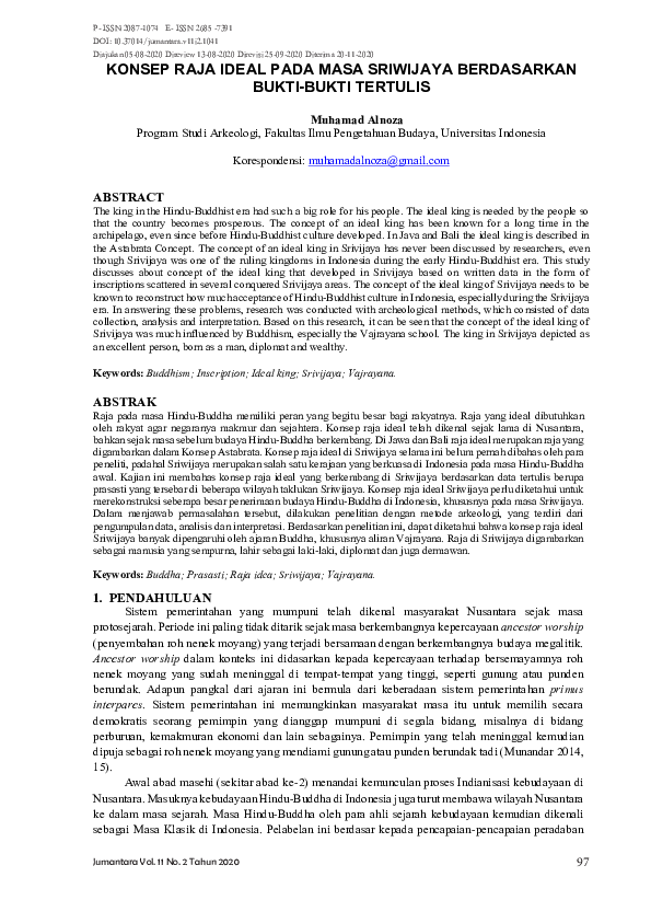 (PDF) Konsep Raja Ideal pada Masa Sriwijaya Berdasarkan Bukti-Bukti ...