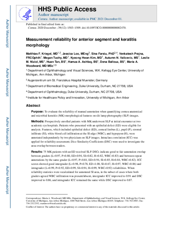 (PDF) Measurement Reliability for Keratitis Morphology | Hamza Ashfaq ...