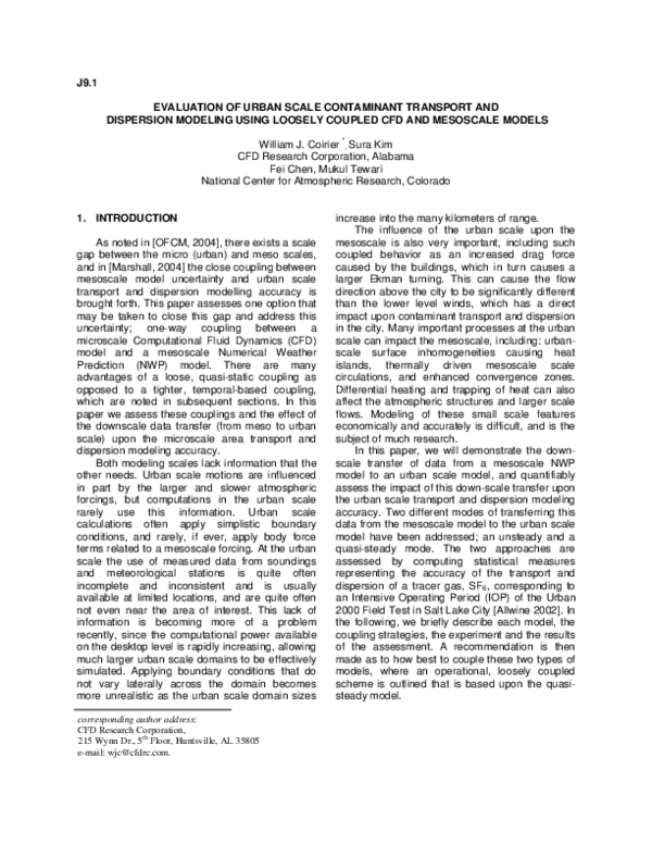 (PDF) Evaluation of Urban Scale Contaminant Transport and Dispersion Modeling Using Loosely ...