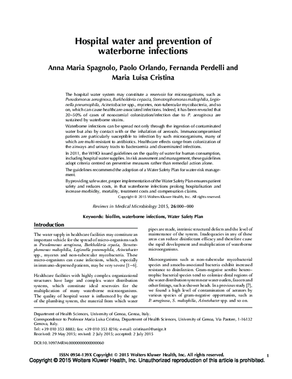 (PDF) Hospital water and prevention of waterborne infections