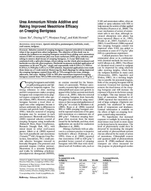 (PDF) Urea Ammonium Nitrate Additive and Raking Improved Mesotrione ...