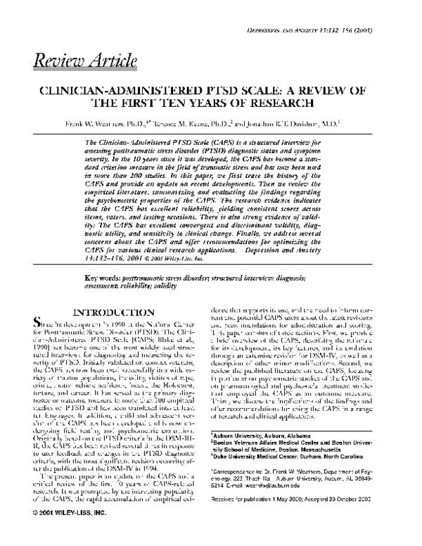 (PDF) Clinician-administered PTSD scale: A review of the first ten ...
