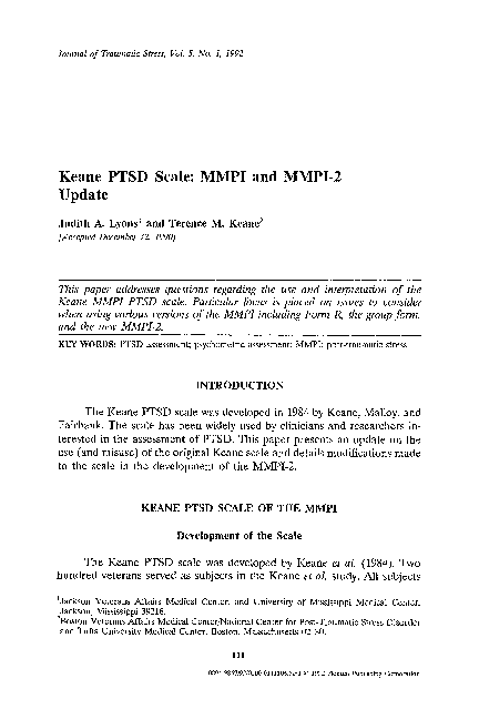 (PDF) Keane PTSD scale: MMPI and MMPI-2 update