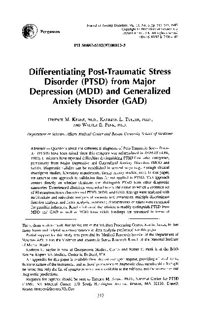 (PDF) Differentiating Post-Traumatic Stress Disorder (PTSD) from Major ...