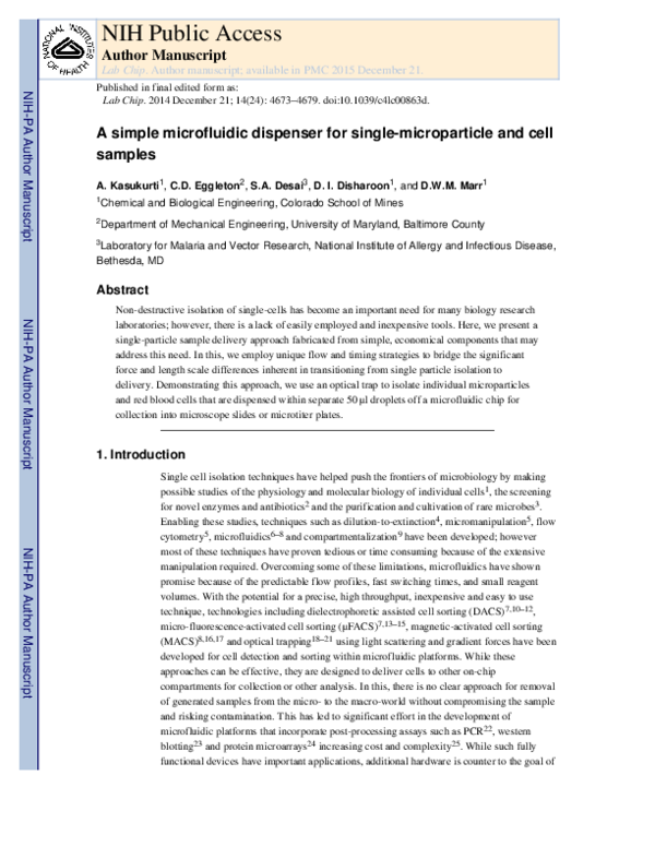 (PDF) A simple microfluidic dispenser for single-microparticle and cell ...