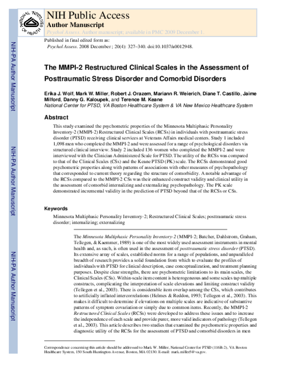 (PDF) The MMPI-2 Restructured Clinical Scales in the assessment of ...
