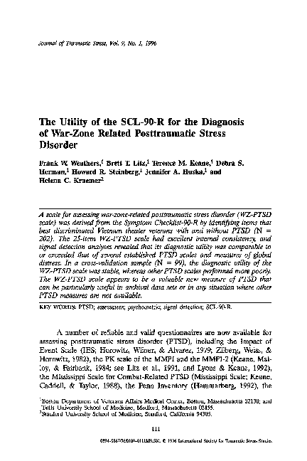 (PDF) The utility of the SCL-90-R for the diagnosis of war-zone related ...
