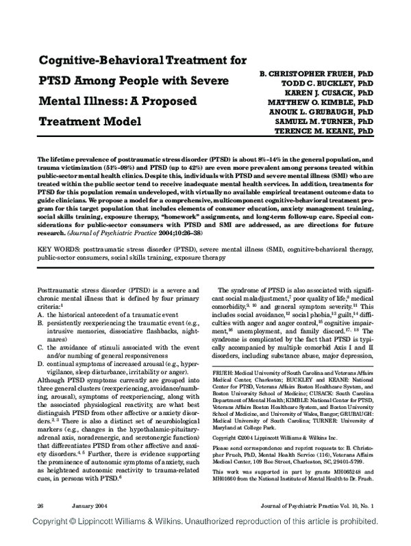 (PDF) Cognitive-Behavioral Treatment for PTSD Among People with Severe ...