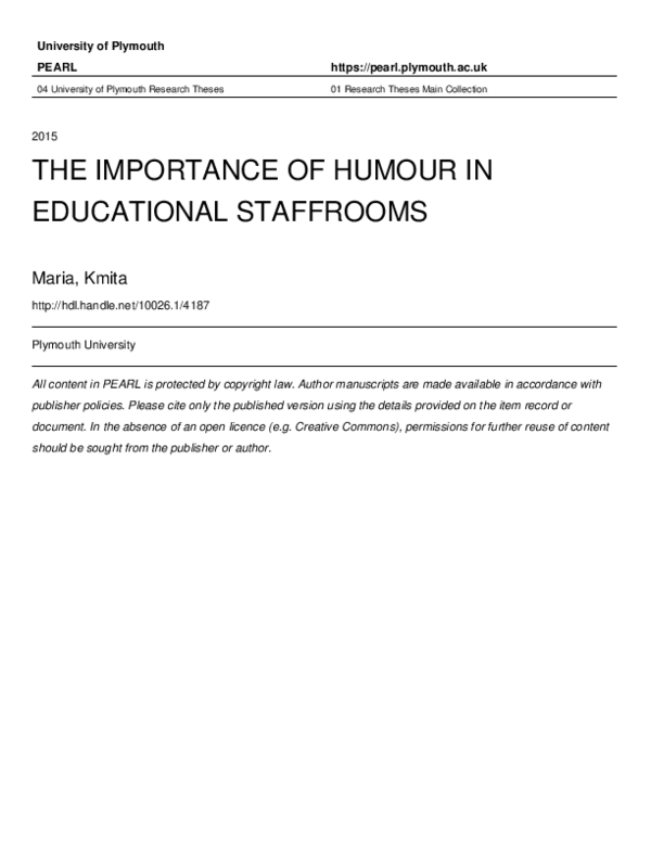 (PDF) The Importance of Humour in Educational Staffrooms