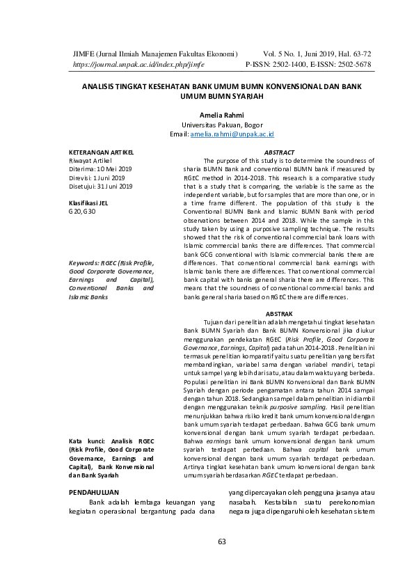 (PDF) Analisis Tingkat Kesehatan Bank Umum Bumn Konvensional Dan Bank Umum Bumn Syariah
