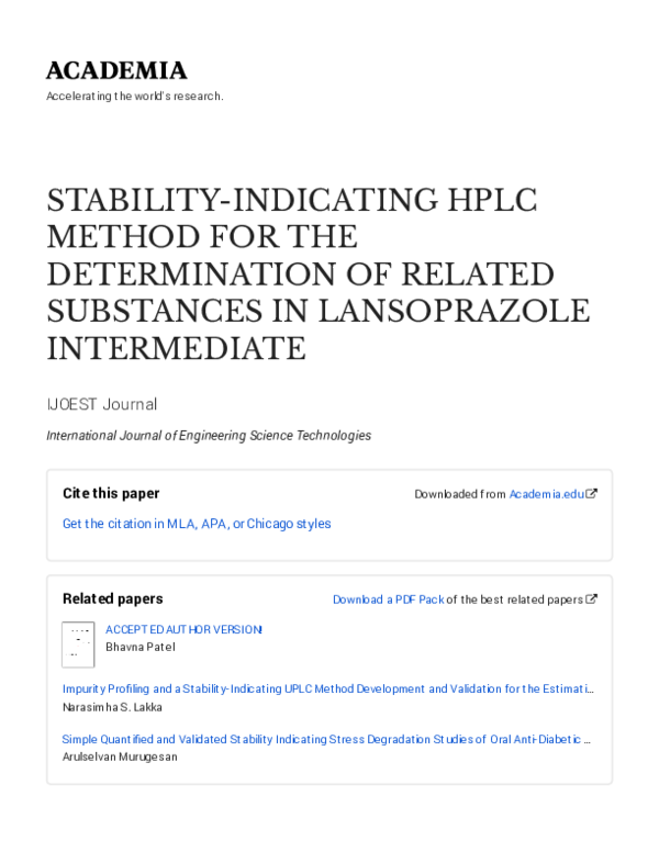 (PDF) STABILITY-INDICATING HPLC METHOD FOR THE DETERMINATION OF RELATED SUBSTANCES IN ...