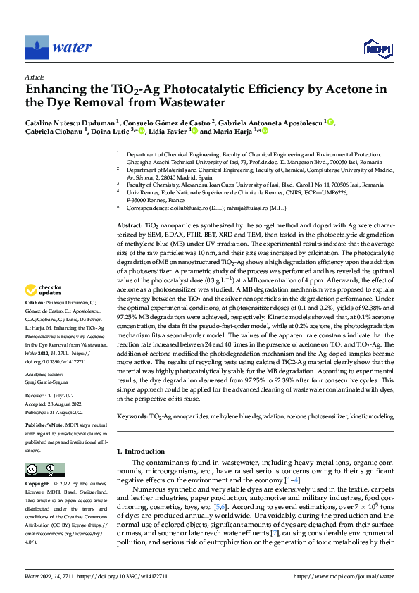 (PDF) Enhancing the TiO2-Ag Photocatalytic Efficiency by Acetone in the ...