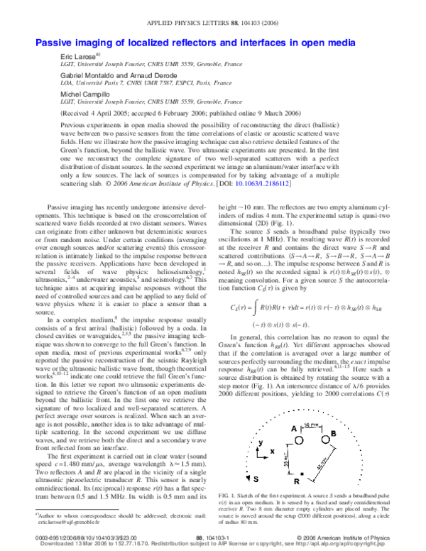 (PDF) Passive imaging of localized reflectors and interfaces in open media