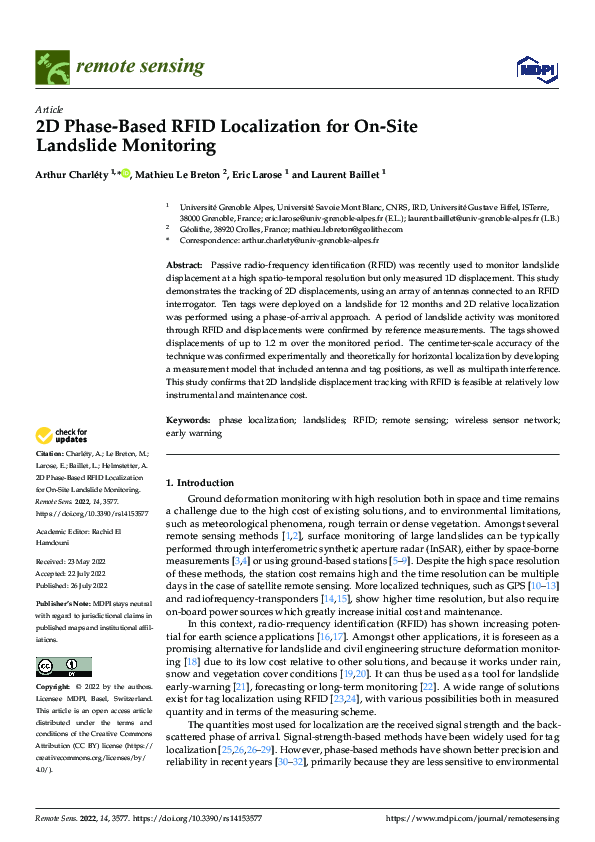 (PDF) 2D Phase-based RFID localization for on-site landslide monitoring