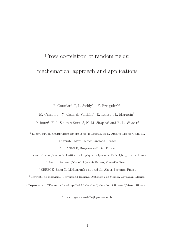 (PDF) Cross-correlation of random fields: mathematical approach and applications | Eric Larose ...