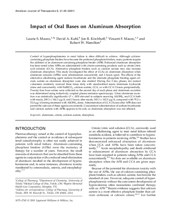 (PDF) Impact of Oral Bases on Aluminum Absorption