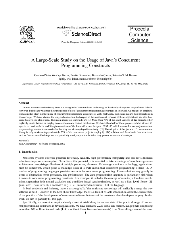 (PDF) A large-scale study on the usage of Java’s concurrent programming constructs