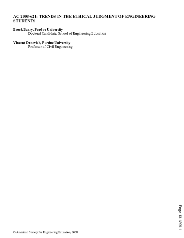 (PDF) Trends In The Ethical Judgment Of Engineering Students