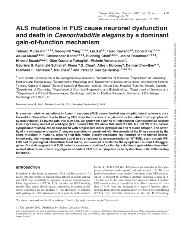 (PDF) ALS mutations in FUS cause neuronal dysfunction and death in ...