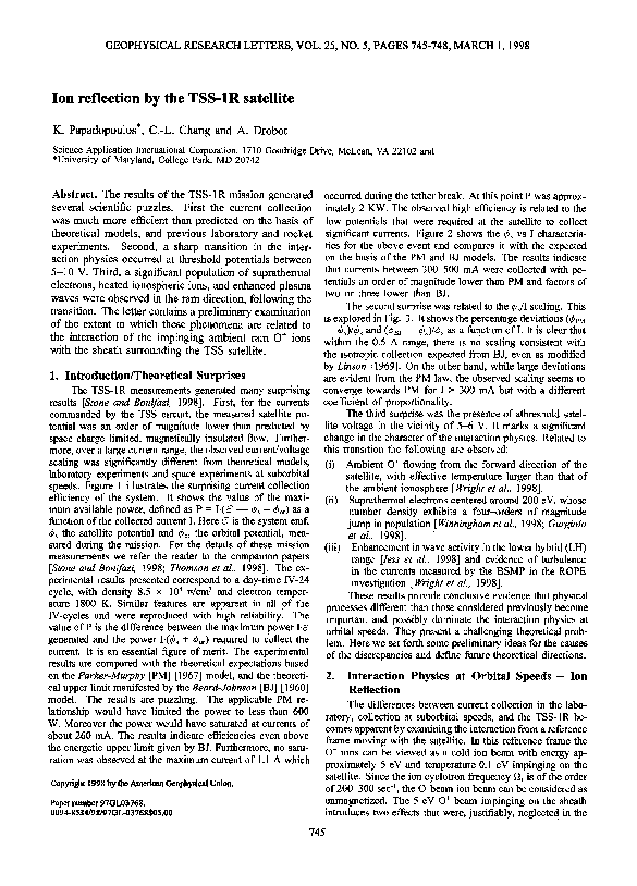 (PDF) Ion reflection by the TSS-1R satellite
